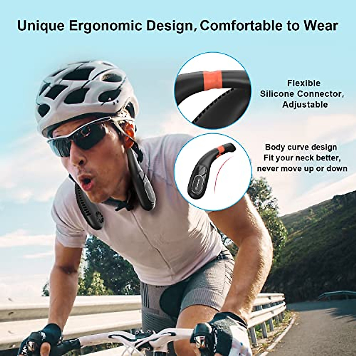 Delmac Portable Neck Fan, 6000mAh Rechargeable Personal Fans Lightweight Wearable Fan, Low Noise 3 Speed Hands Free Fan, Hanging Headphone Design Sports Fan for Indoor & Outdoor(black)