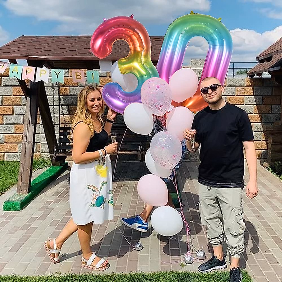 TONIFUL 40 Inch Rainbow Jelly Large Numbers Balloon 0-9 Birthday Party Decorations,Foil Mylar Big Number Balloon Digital 3 for Birthday Party,Bridal Shower Engagement Photo Shoot, Anniversary