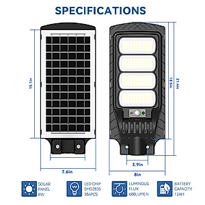 KCCCT LED Solar Street Lights 200W 6500K Waterproof with Motion Sensor Radar Dusk to Dawn Solar Flood Lights Outdoor Solar Security Wall Light for Street,Garden,Patio,Garage,Yard