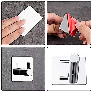 Bylion 4 Pack Silver Adhesive Wall Hooks, Adhesive Chrome Hooks Bathroom Towel Hooks Chrome SUS 304 Stainless Steel Wall Hooks, Heavy Duty Waterproof Hooks, Robe Hooks for Bathroom Kitchen Bedroom