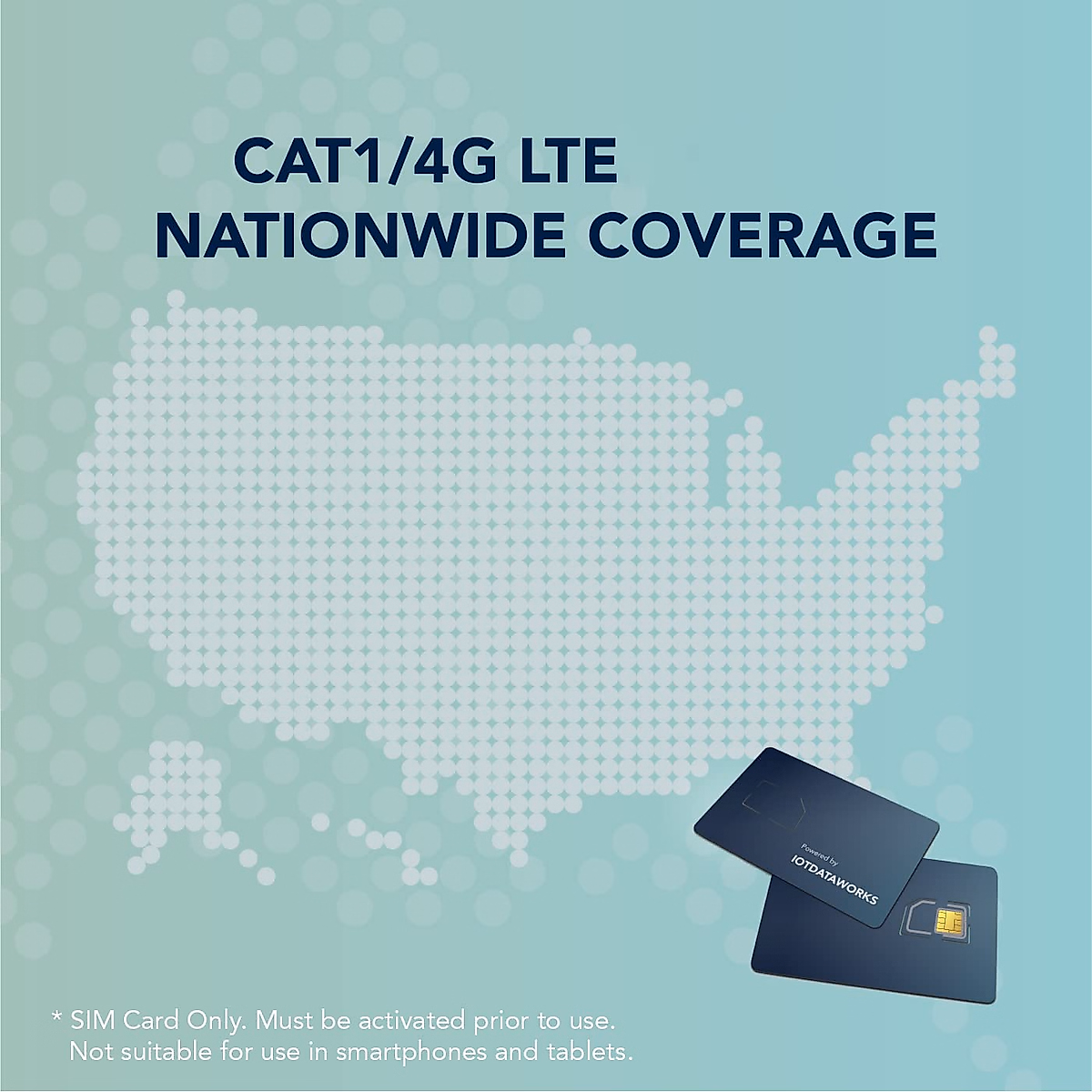 IoTDataWorks Unlimited IoT Sim Card w/ 12 Month Prepaid Service | No Contract, Limits | 64kbps | CAT1, 4G LTE/3G/2G | No Voice/SMS/Streaming | USA