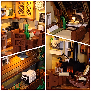 Funwhole Wood-Cabin Building Set with LED Lights - Construction Building Model Set 2097 PCS for Teen and Adults with LED Lighting Kit