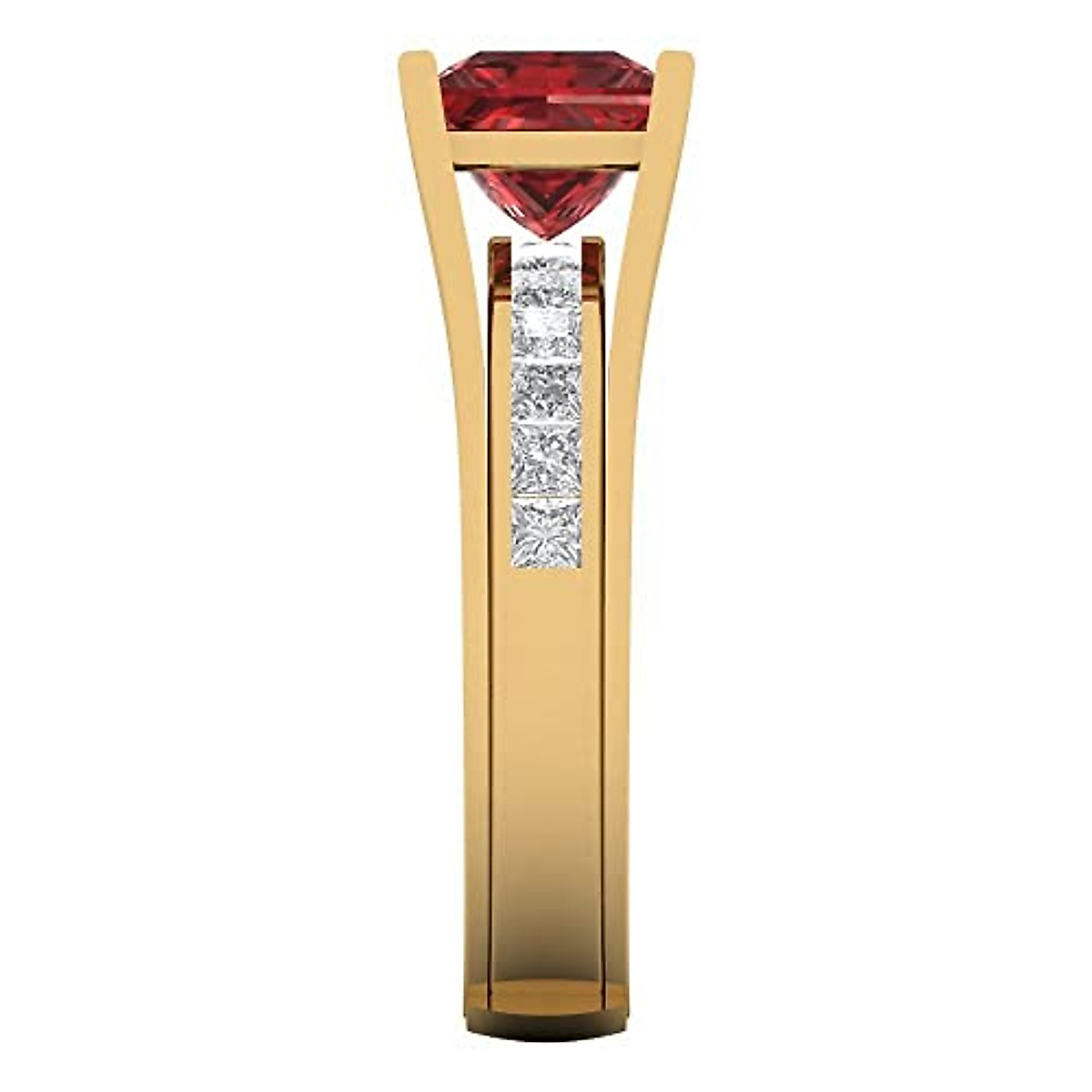 Clara Pucci 3.37ct Princess Cut Pave Solitaire with Accent Scarlet Red Garnet Sliding Statement Bridal Ring Band Set 14k Yellow Gold 5