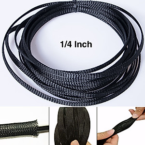 Besteek 50ft - 1/2 Inch & 1/4 Inch Expandable Braided Cable Sleeve, Braided Wire Sleeving, Cable Wrap Mesh Wire Loom