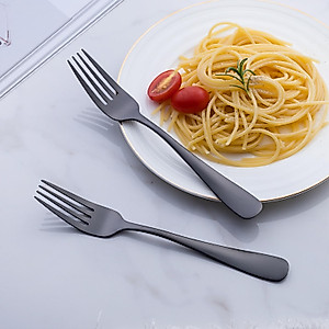 Matte Black Dinner Fork Set, Seeshine 8-inch Stainless Steel Cutlery Forks, Dessert Fork Set, Silverware Table Forks for Family, Kitchen, Restaurant, Set of 12, Dishwasher Safe