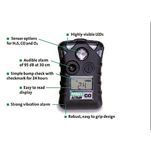 MSA 10092522 ALTAIR Single-Gas Detector - (CO) Carbon Monoxide (Low: 25ppm, High: 100ppm), Color: Black, Portable Gas Monitor, Durable, UL Standard-Approved