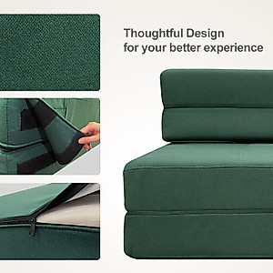 ANONER Memory Foam Fold Out Sofa Bed Couch with Pillow Twin Size Futon Sleeper Chair for Living Room Apartment, Dark Green