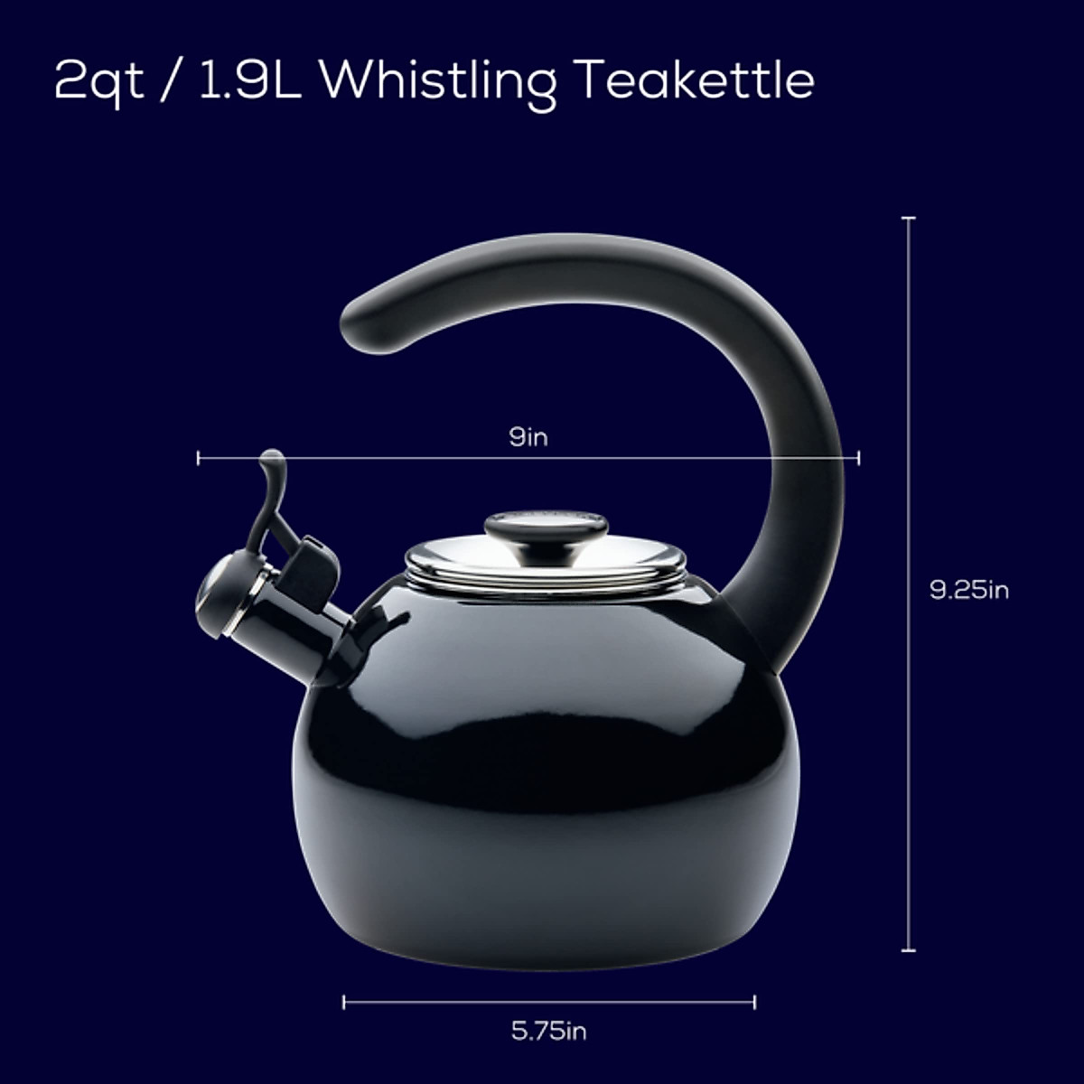 Circulon Enamel on Steel Whistling Teakettle/Teapot With Flip-Up Spout, 2 Quart - Black