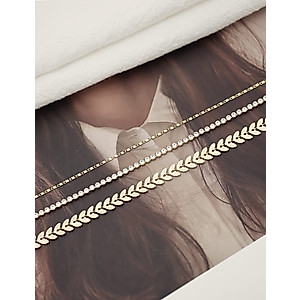 Tennis Gold Ankle Bracelets for Women 14k Gold Plated Anklet Gold Crystal Cubic Zirconia Rhinestone Anklet Leaf Handmade Chain Dainty Layered Anklet Set 3Pcs