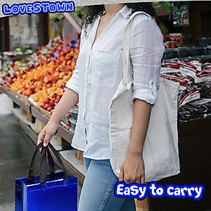 LovesTown 16PCS Blue Shiny Gift Bags, Goodie Bags Party Favor Bags Glossy Tote Bags Medium Size for Wedding Birthday Graduation (8"x 4"x 10")