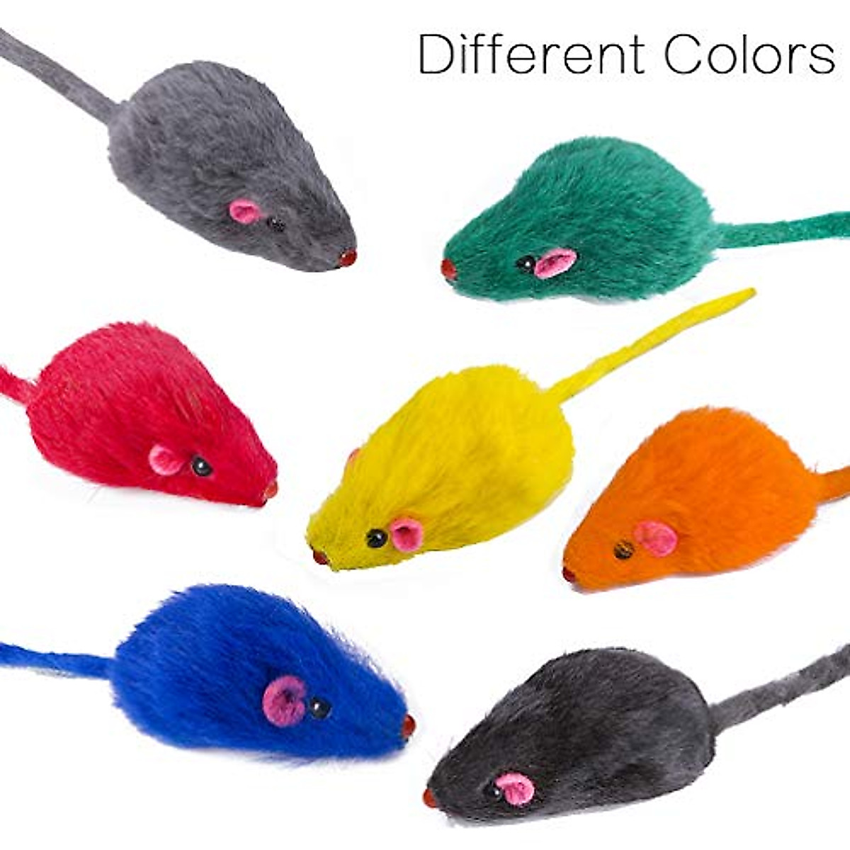 Yangbaga Fur Mice Rattle 14 Pack, Cat Toys Rainbow Mice for Cats and Kittens (14 pcs Rainbow mices)