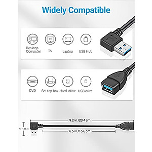 URWOOW 2 Pack SuperSpeed USB 3.0 Angle Male to Female Extension Cable Convertor Adapter Extender Cord Left and Right Angle one Each - 6 inch 2 Pack