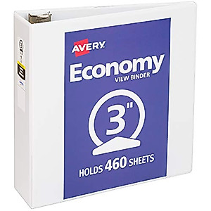Avery 3" Economy View 3 Ring Binder, Round Ring, Holds 8.5" x 11" Paper, 1 White Binder (5741) & Plastic 8-Tab Two-Tone Binder Dividers with Two Pockets, Insertable Bright Color Big Tabs, 1 Set