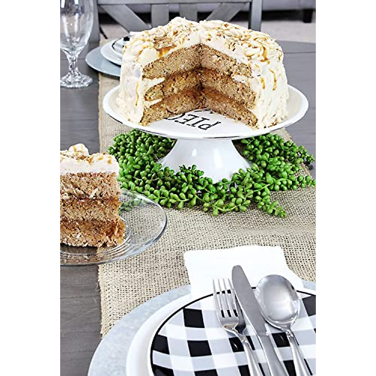 AuldHome Rustic White Cake Stand, Farmhouse Enamelware Round Pedestal Cake Stand, Distressed Vintage Style