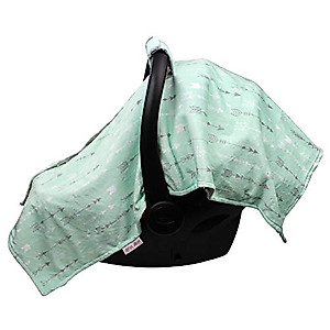 Top Tots Baby Car Seat Canopy Cover - Seafoam Grey and White Native Arrows