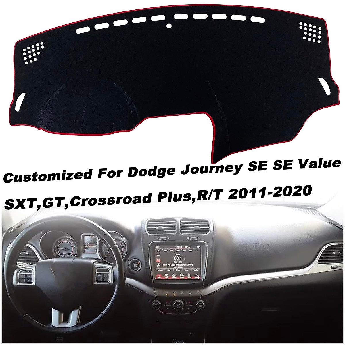 KEEGTBOX Dash Mat Cover Custom Interior Center Console Compatible with Dodge Journey 2011 2012 2013 2014 2015 2016 2017 2018 2019 2020 Dashboard mat Covers Accessories (Red Rim)