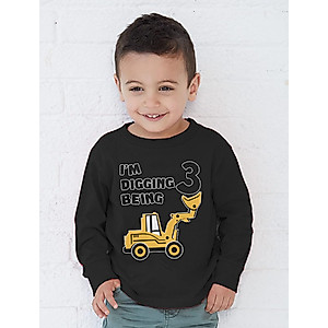 Bulldozer 3rd Birthday Shirt Boy I'm Digging Being 3 Long Sleeve Kids T-Shirt 3T Black