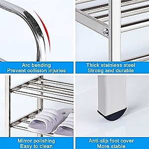 ALWWL Stainless Steel Shoe Rack, Sturdy Durable Multi-Layer Metal Shoe Shelves, Silver Shoes Storage Stands for Hallway Corridor Living Room Bedroom Bathroom- 6 Tier 100cm