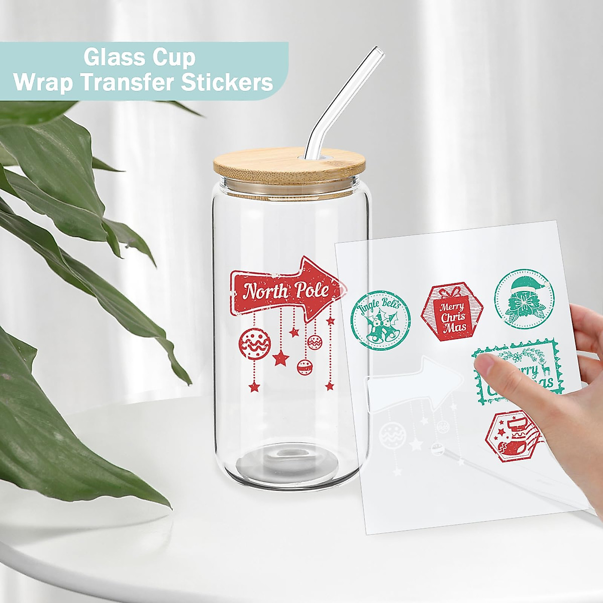 WHEATHUSK 20 Pack Glass Cups with Bamboo Lids and Glass Straws 16oz Clear Glass Tumblers Beer Can Shaped Drinking Glasses Iced Coffee Cups, Cute Tea Cups for Whiskey, Soda, Cocktail, Gift
