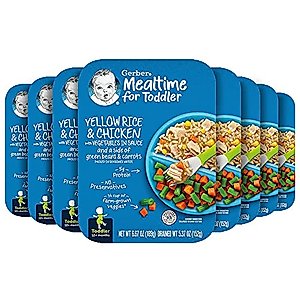 Gerber Mealtime for Toddler Yellow Rice & Chicken with Vegetables in Sauce & Side of Green Beans & Carrots, Packed in Seasoned Water, 6.67 OZ (Pack of 8)