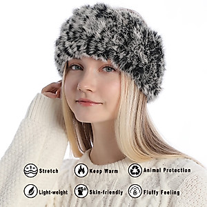 DAWFOLD Women's Faux Fur Headband with Elastic for Winter, Earmuff Earwarmer Fluffy Warm Lined Cold Weather