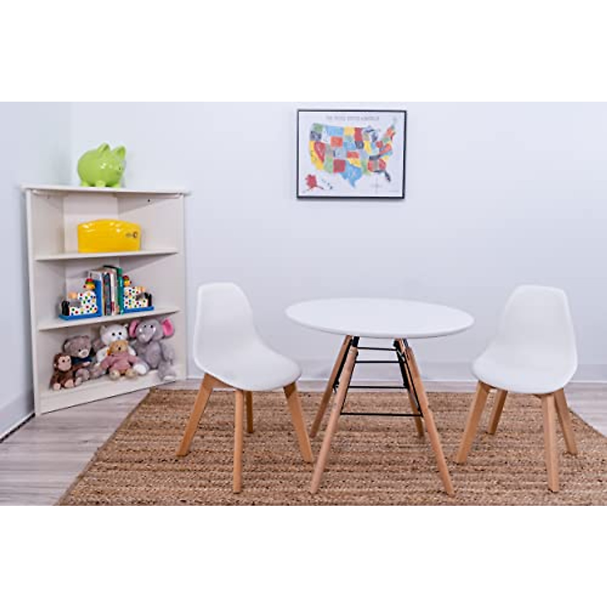 Gift Mark Round Table with 2 Modern Chairs – Simple Aesthetic White Round Desk with 2 armless White Chairs