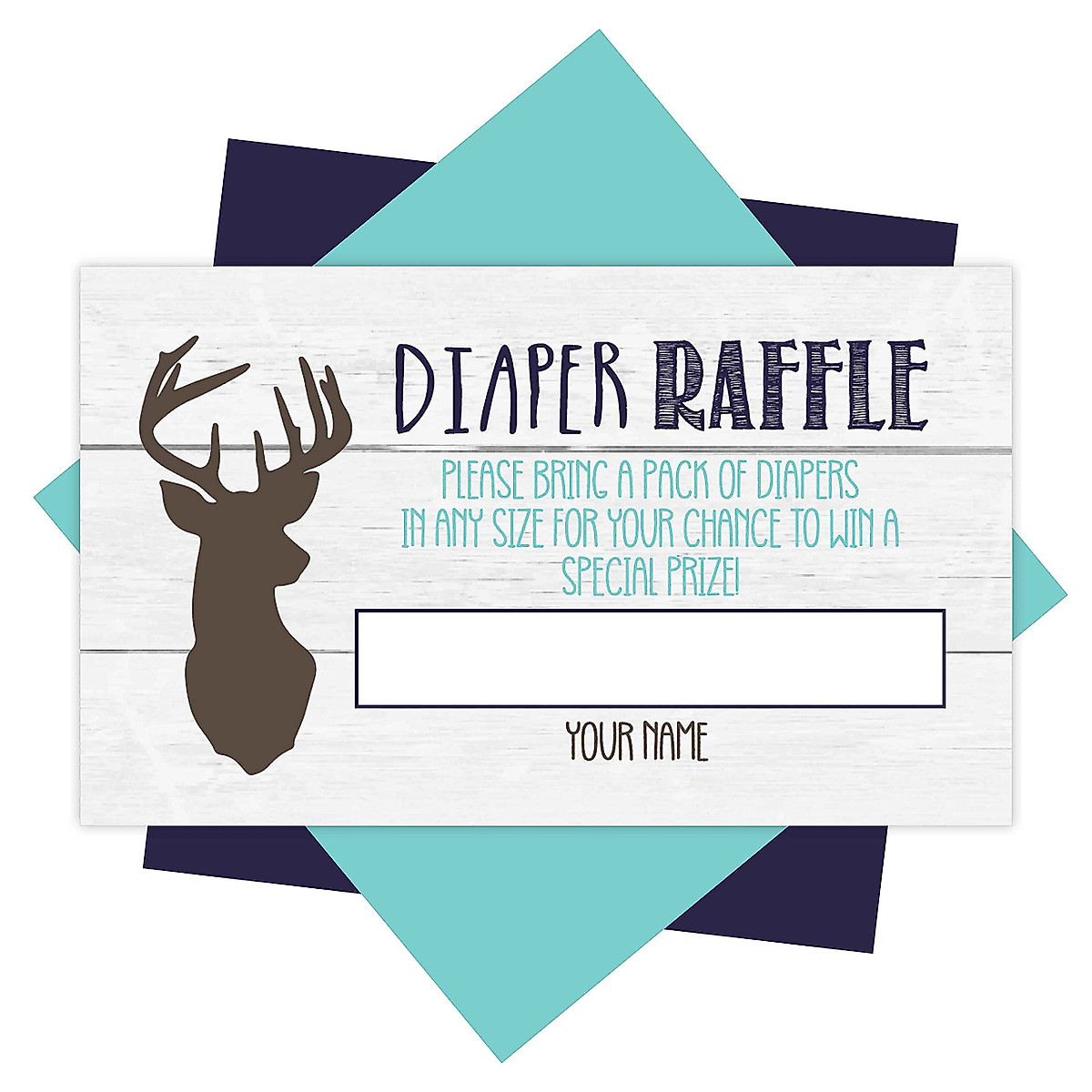 Hadley Designs Deer Baby Shower Invitation set-50 Invitations & 25 Diaper Raffle Tickets For Baby Shower Boy, Hunting Camping Camo Fill or Write in Card, Diaper Raffle Cards Inserts