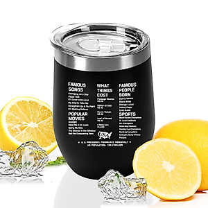 80th Birthday Gifts for Women and Men - 1944 80th Birthday Decorations - 12 Oz Insulated Stainless Steel Wine Tumbler with Lid for Her Wife Mom Grandma Aunt Friend, Black