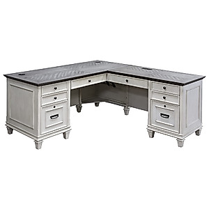Martin Furniture Hartford Wood L-Desk and Return, Writing Table and Return, Office Desk and Return, White