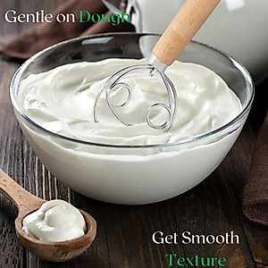 13 Inch Danish Dough Whisk with Dough Scraper, Dutch Bread Whisk with Stainless Steel Dough Hook, Sourdough Whisk for Baking, Danish Whisk for Dough, Dutch Whisk for Dough, Bread Whisking Tool