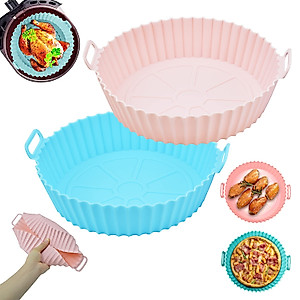 Air Fryer Silicone Pot, 2 Pack Reusable Silicone Air Fryer Liners, Air Fryer Accessories, Replacement for Disposable Parchment Paper Liner Fit 3.5-7Qt