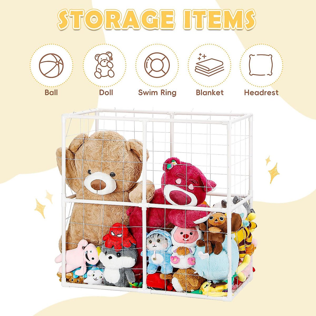 NANANARDOSO Stuffed Animal Storage Holder, Toy Storage Organizer for Plush Toy Holder,Stuffed Animal Zoo Storage Cage for Nursery Playroom Bedroom Toy Organizer