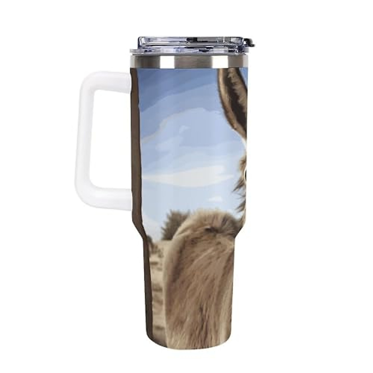LLUTSNTH 40 Oz Vacuum Tumbler with White Handle Leakproof Insulated Tumbler Funny Donkey Stainless Steel Travel Mug with Lid And Straw Coffee Cup Cute Water Bottles Cup Holder Friendly