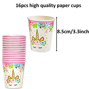 ZSNICE Unicorn Birthday Decorations Pack Supplies Tableware for 16 Guests, 1*Table Cloth/Cover, 16*Cups, 16*Plates, 16*Napkins, 1*Happy Birthday Banner, 1*Huge Size Unicorn, 10*Pink Balloons