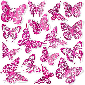 3D Butterfly Wall Decor 60pcs 5 Styles 3 Sizes Butterflies Wall Sticker Removable DIY Hollow PVC Butterfly Wall Decals for Kids Baby Bedroom Girls Teens Nursery Classroom Wedding Birthday Cake Party