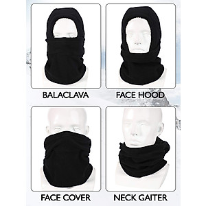Winter Balaclava Hat Fleece Full Face Covering Scarf with Drawstring (Black, Navy Blue, 2)