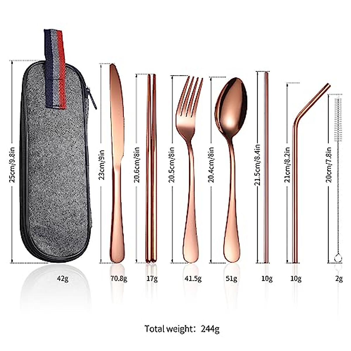 7 Piece Stainless Steel Portable Tableware Set Knife Fork Spoon Chopsticks Straw And Brush Products Travel Cutlery Set