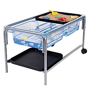 edxeducation Sand and Water Table Set - Water Sensory Table for Kids - 23”H - Tubular Steel Frame - Includes 2 Mini Tuff Trays and Plug - Indoor and Outdoor
