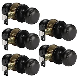 goldenwarm Black Passage Door Knobs, Matte Black Closet Door Knobs Interior, Black Passage Door Knobs Set for Hallway, Closet (5 Pack, Matte Black)