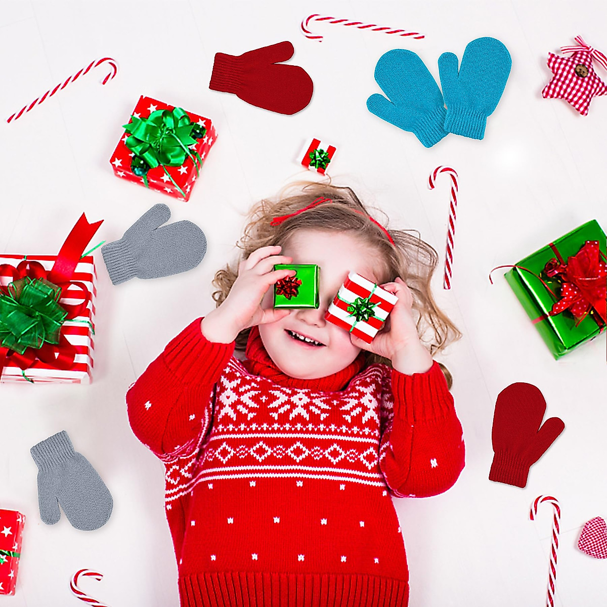 MENOLY 15 Pairs Kids Toddlers Magic Stretch Mittens Solid Color Winter Warm Kids Knit Gloves for Boys and Girls