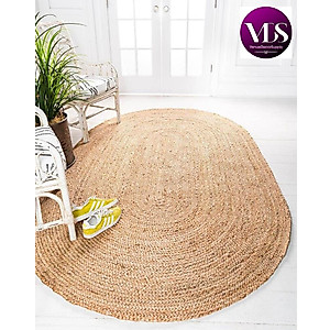 VDS Pack of 1, Oval Hand Woven Braided Jute Area Rug 2x4 feet, Natural Reversible Rug for Home Decor, Living Room, Kitchen, Entryway Rug, Door Mat, Farmhouse Rustic Boho Accent Rug (2'x4')