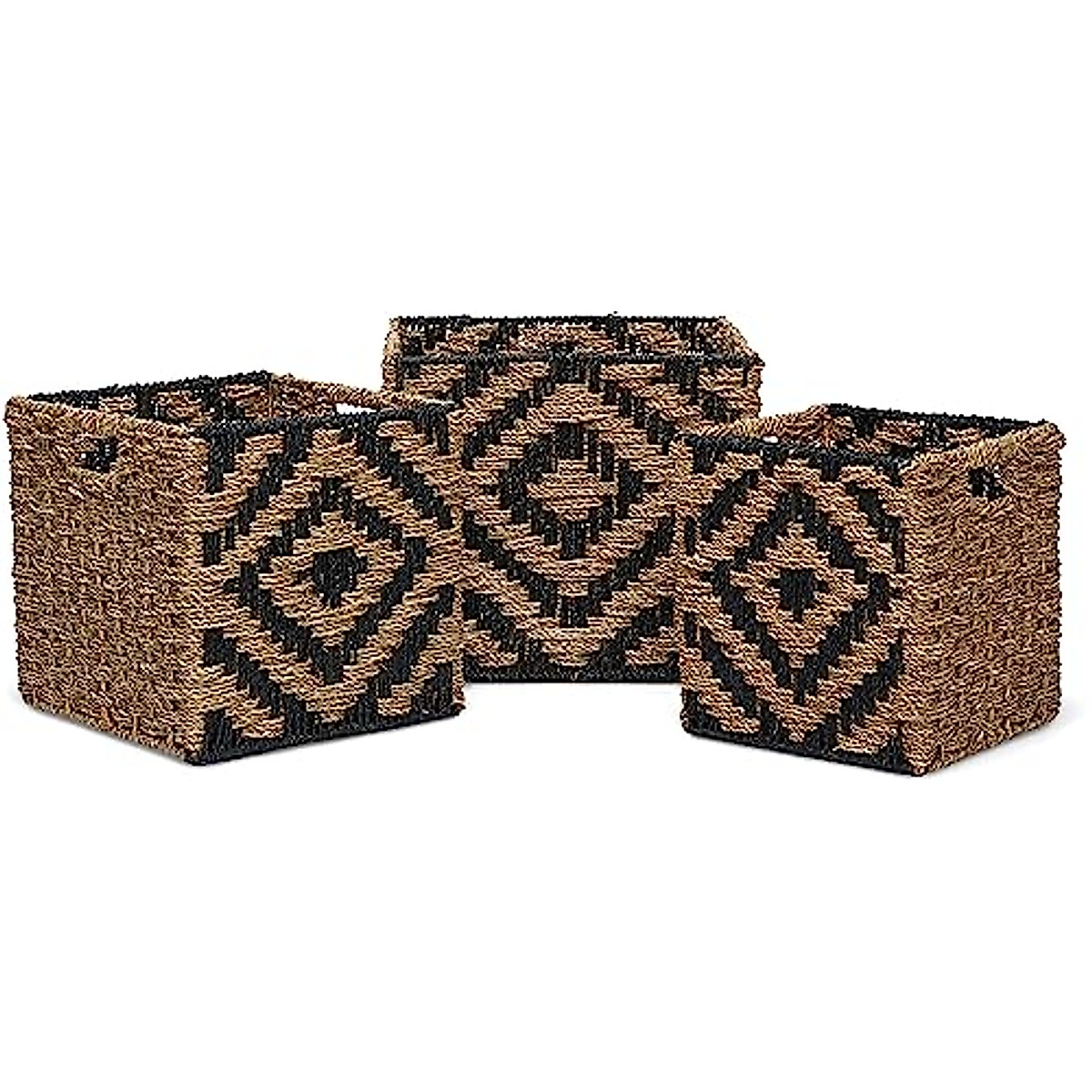 Amazon Brand – Rivet Modern Woven Seagrass Storage Organizer Basket Set - 3-Pack, Natural & Black