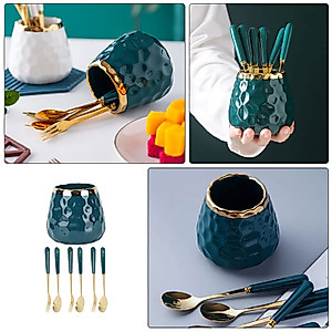 BESTonZON 1 Set Fork Spoon Ceramic Jar Dessert Fork Serving Spoon Utensil Holder for Storage Yogurt Spoons Tabletop Decor Utensil Supply Silverware Kitchen Utensil Phnom Penh Ceramics Coffee