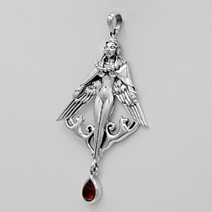 Dryad Design Freya Pendant - Norse Viking Pagan Goddess Jewelry for Women (Sterling Silver and Garnet)