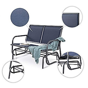 Nuu Garden 2 Seats Outdoor Glider Bench Patio Glider Swing Chair with Powder Coated Steel Frame and Breathable Seat Fabric Outdoor Loveseat, Blue