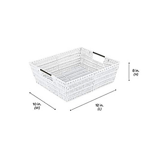 "Simplify 15"x13"x5" Shelf Storage Woven Handles, Nursery, Playroom, Toys, Bedroom, Closet, Clothes, Office, Decorative Organizer Basket Rattan Totes, Large, White" (25453-WHITE)