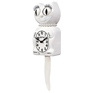 Kit-Cat Klock Limited Edition White Lady with Pearl Necklace & Eyelashes - Cat Clock with Moving Eyes and Tail Wall Clock, Made in USA