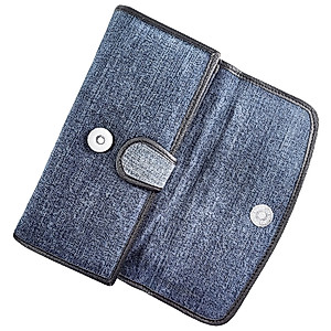 Up-cycling Blue Denim Tri-fold Large Capacity Long Wallet Wristlet Purse Clutch for Women (Dark)