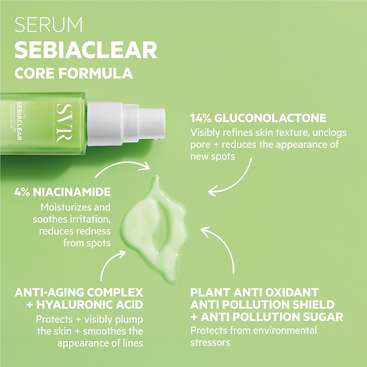 SVR Sebiaclear Face Serum. Retinoid Alternative with Niacinamide & Hyaluronic Acid For Sensitive Oily Skin. Reduce the Appearance of Fine Lines, Wrinkles, Control Breakouts & Unclog Pores, 1 fl.oz