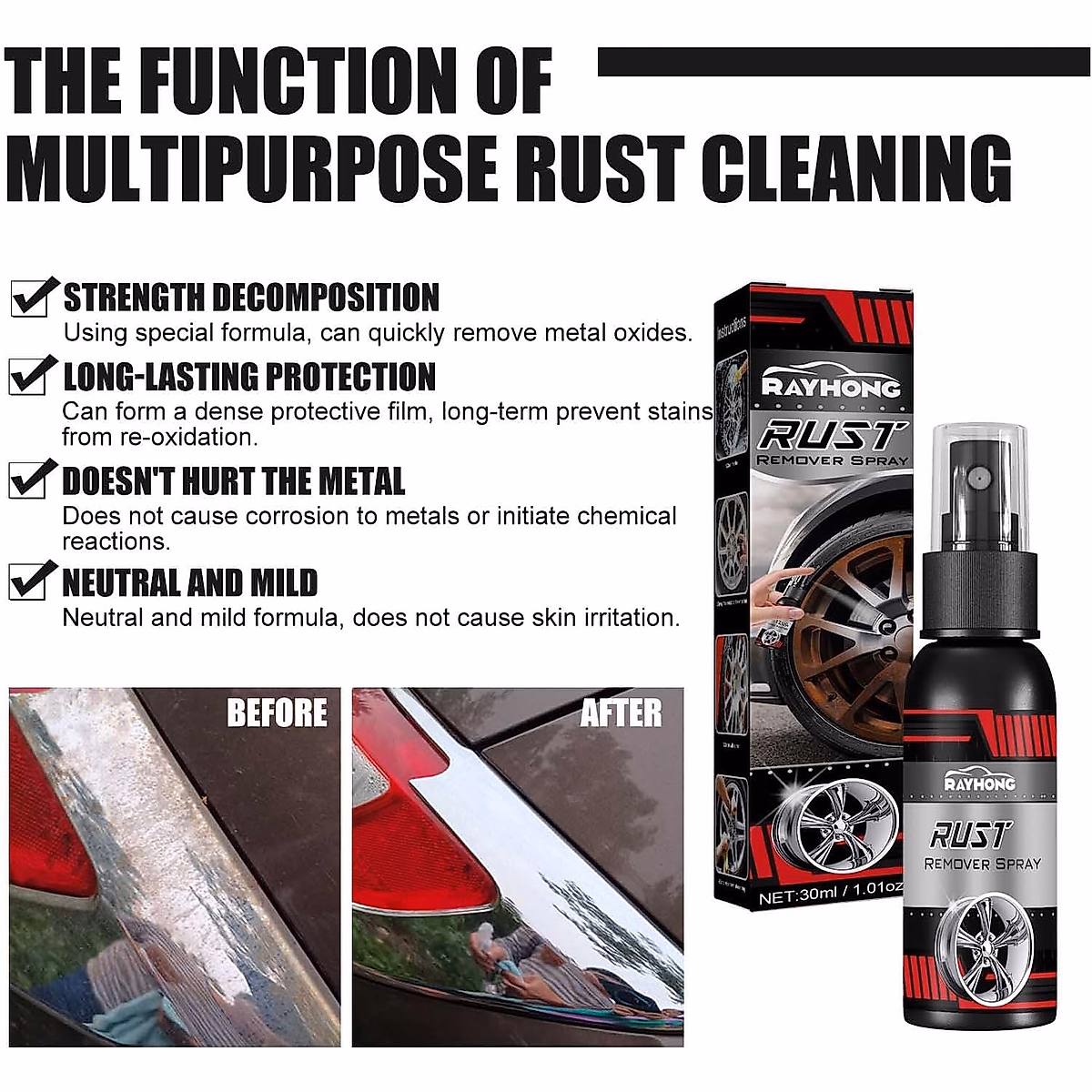 Renhe ingenuity 100ml Rust Remover Spray for Metal,Multifunctional Metal Rust Remover,Car Rust Removal Spray,Water Based Metallic Paint Rust Converter,Iron Powder Remover (2PCS)